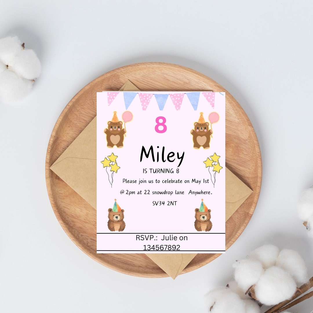Digital Editable Instant Download, 8 Birthday Invite. Change to Your ...