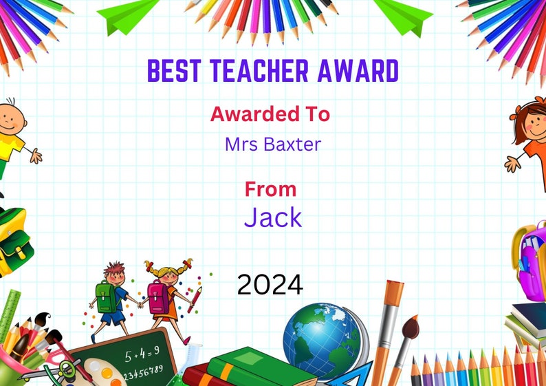 Best Teacher Award | Award Certificate | Editable Certificate | Custom ...