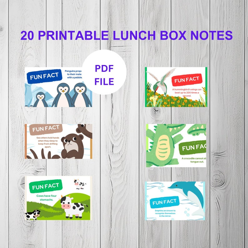 20 Printable Lunch Box Notes, Fun Facts, Animals - Etsy