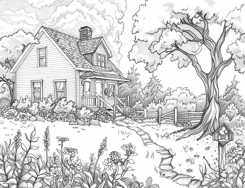 Printable Colouring Pages, Instant Download, 8 Pages Nostalgic Cozy ...