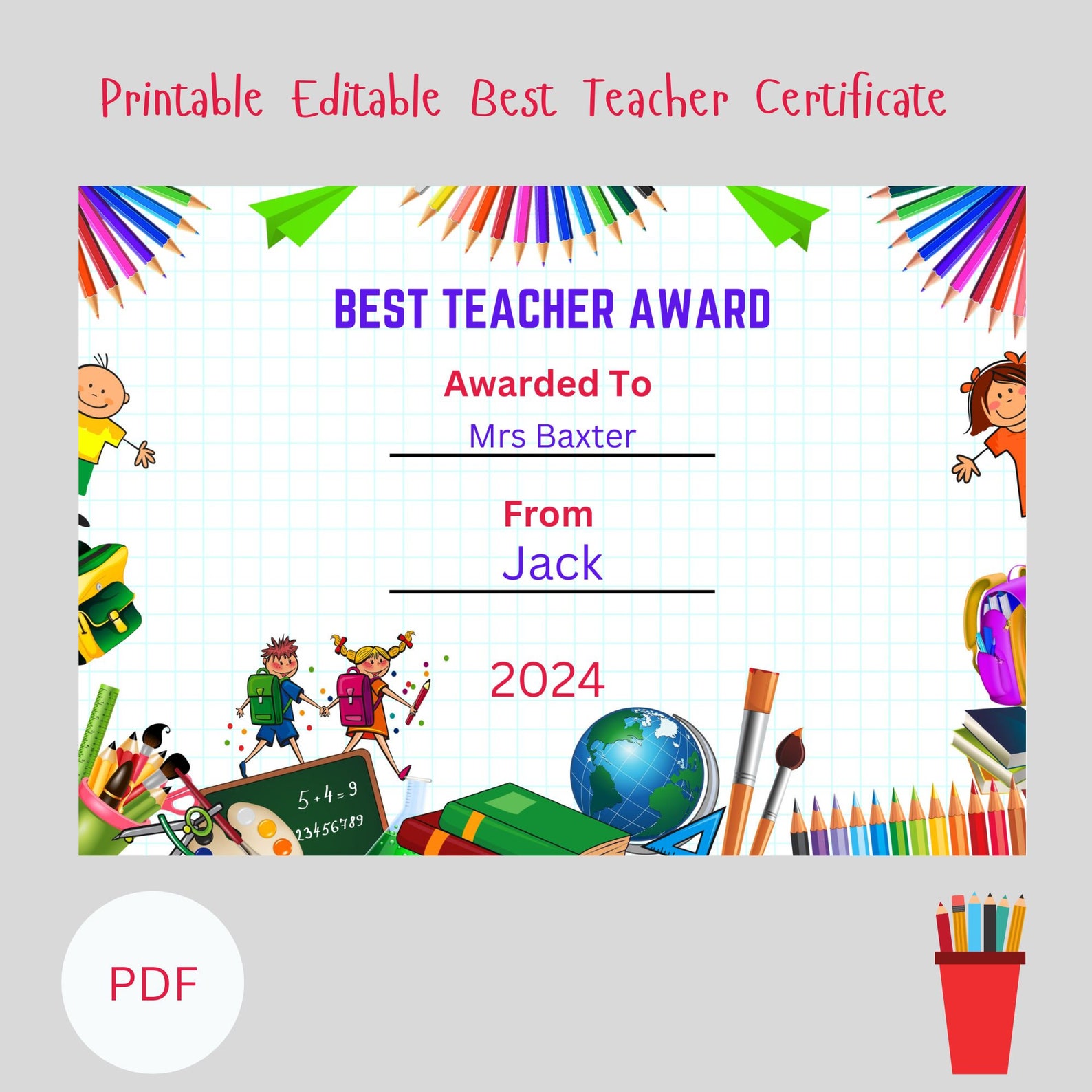 Best Teacher Award | Award Certificate | Editable Certificate | Custom ...