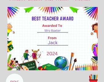 Best Teacher Award Award Certificate Editable Certificate Custom ...