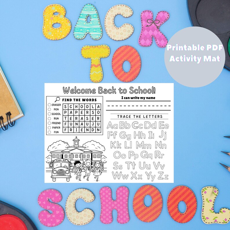 Back to School Activity Mat Printable: Coloring Page, Puzzles (PDF ...