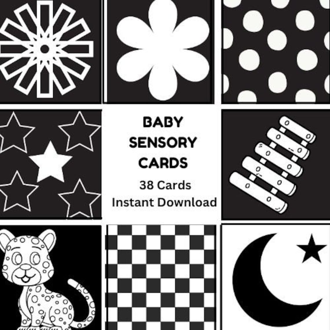 Digital Baby Sensory Cards Printable, Flashcards, Newborn, Visual ...