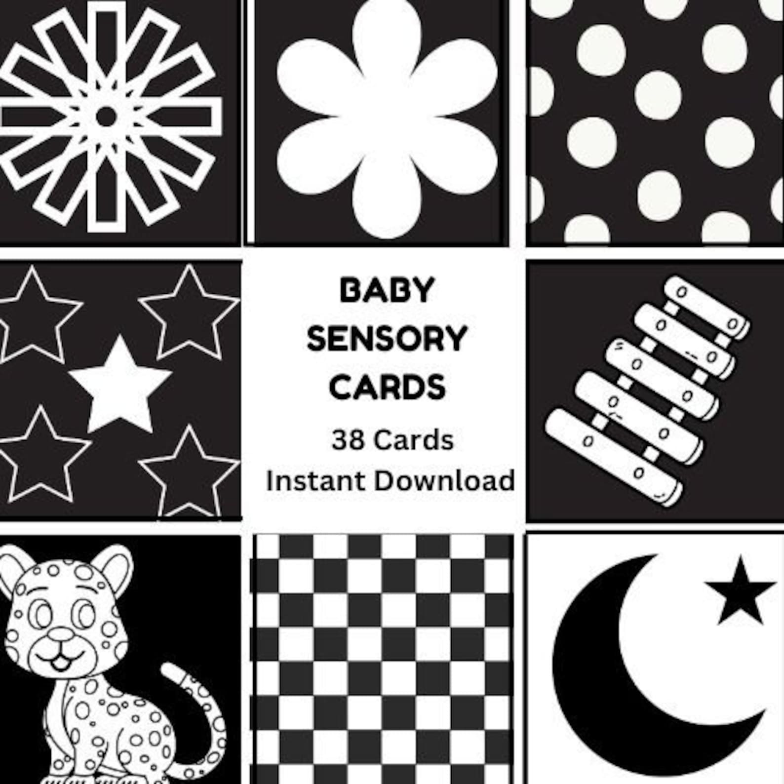 Digital Baby Sensory Cards Printable, Flashcards, Newborn, Visual ...
