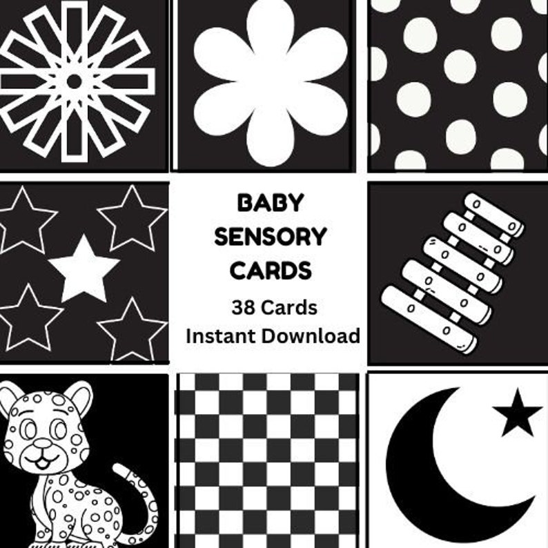Digital Baby Sensory Cards Printable, Flashcards, Newborn, Visual ...