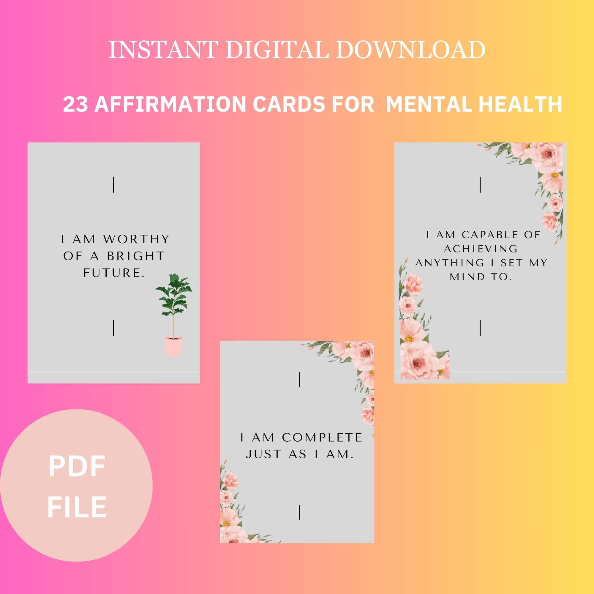 Printable Digital Positive Affirmation Cards, Mental Health, Digital ...