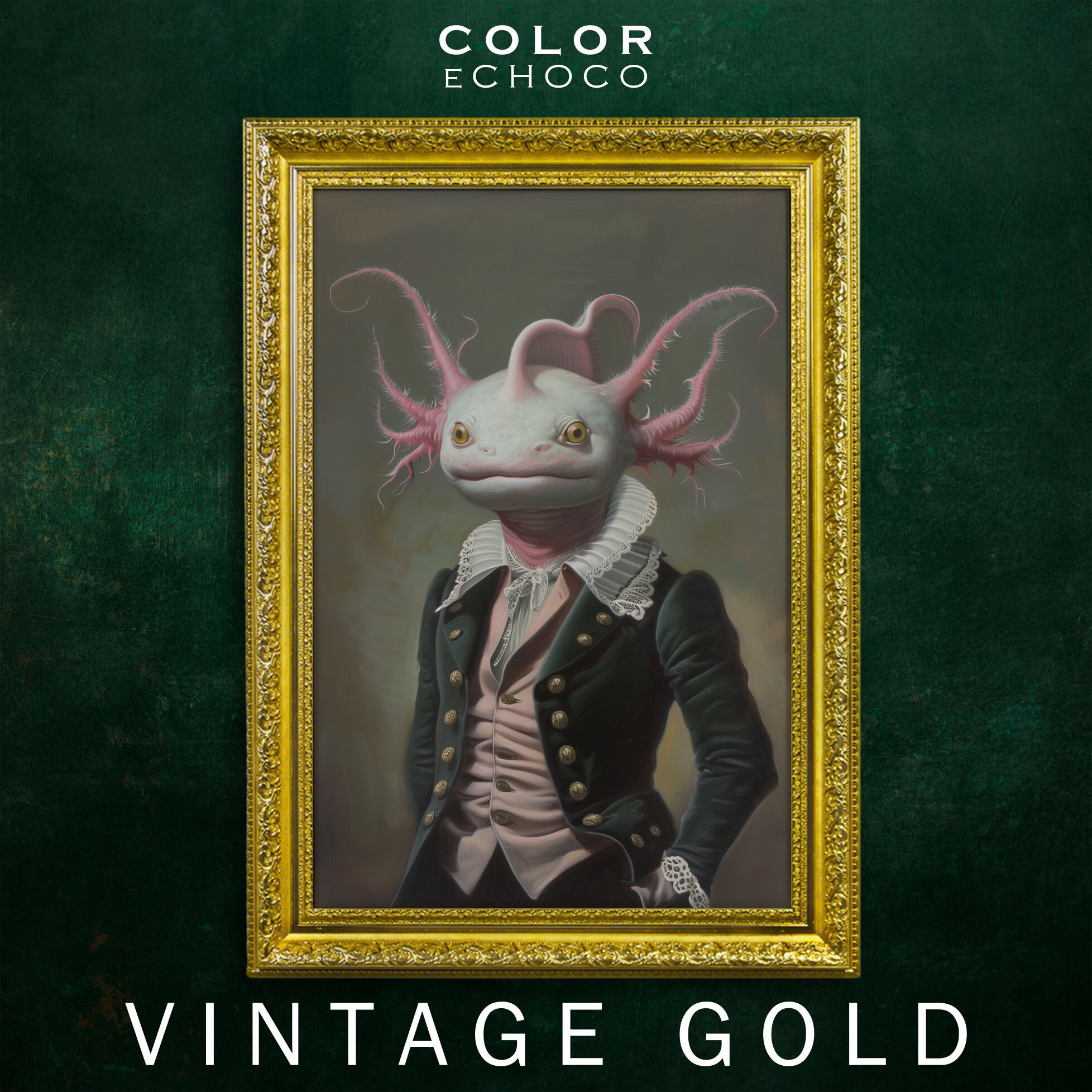 Gothic Axolotl Portrait Framed Print, Ornate Gold Framed, Vintage Frame ...