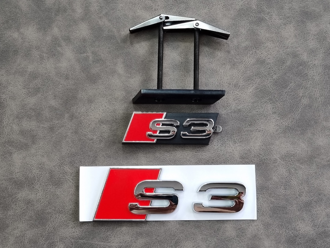 S3 Grille Badge Front Logo + S3 Emblem Rear Trunk Sticker Silver Car ...