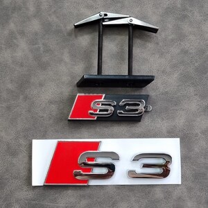S3 Grille Badge Front Logo + S3 Emblem Rear Trunk Sticker Silver Car ...