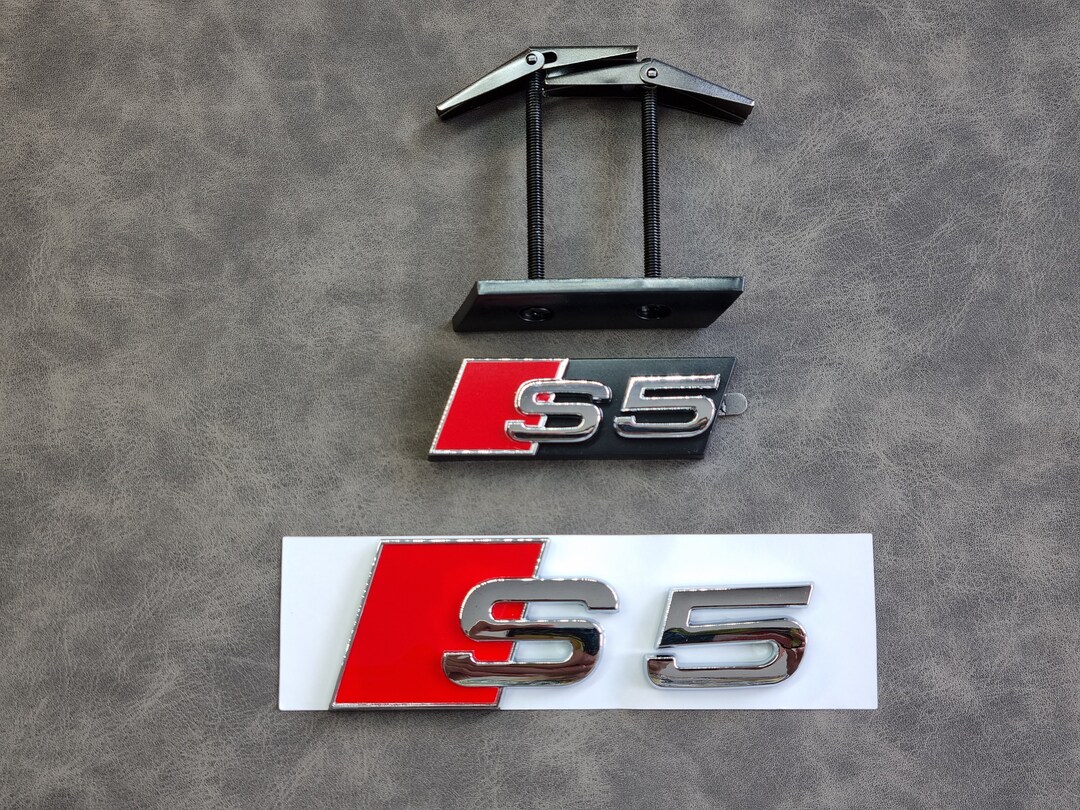 S5 Grille Badge Front Logo + S5 Emblem Rear Trunk Sticker Silver Car ...