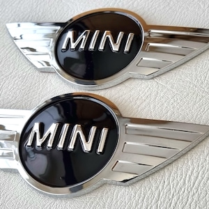 Mini Cooper Logo Badge 2 Pcs Chrome 11.5x5cm Bonnet Boot Emblem Sticker ...
