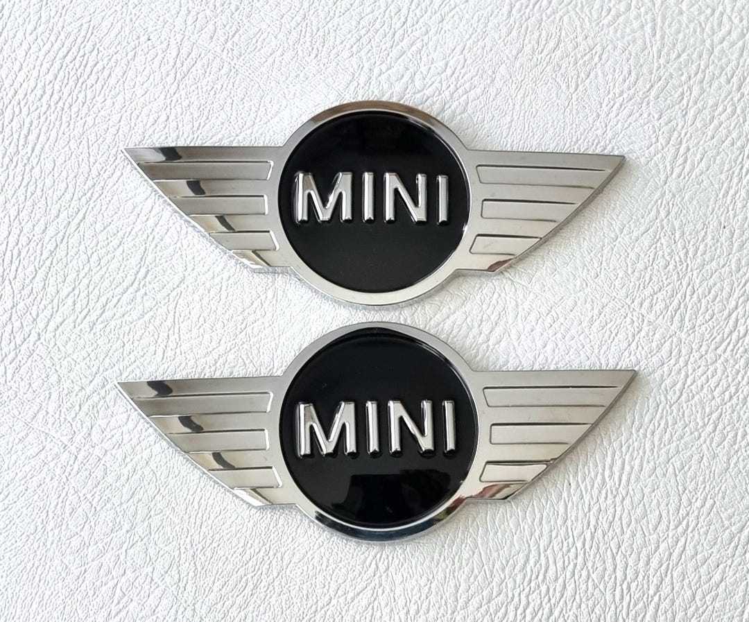 Mini Cooper Logo Badge 2 Pcs Chrome 11.5x5cm Bonnet Boot Emblem Sticker ...