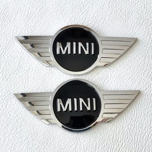Mini Cooper Logo Badge 2 Pcs Chrome 11.5x5cm Bonnet Boot Emblem Sticker ...
