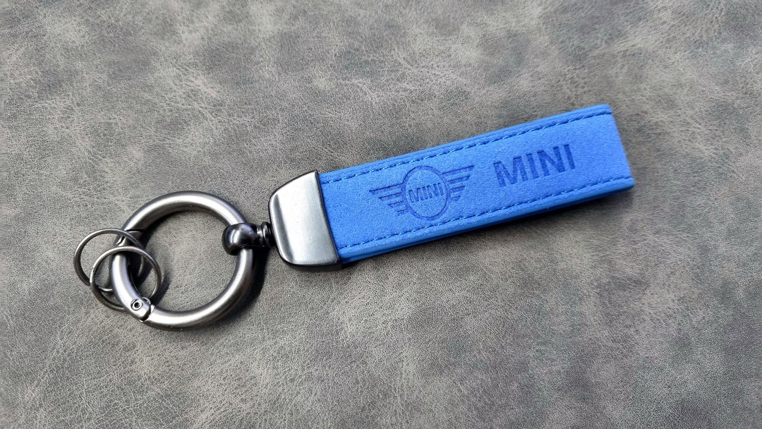 Mini Cooper Keychain Leather Blue Alcantara Keyring Logo JCW Car ...