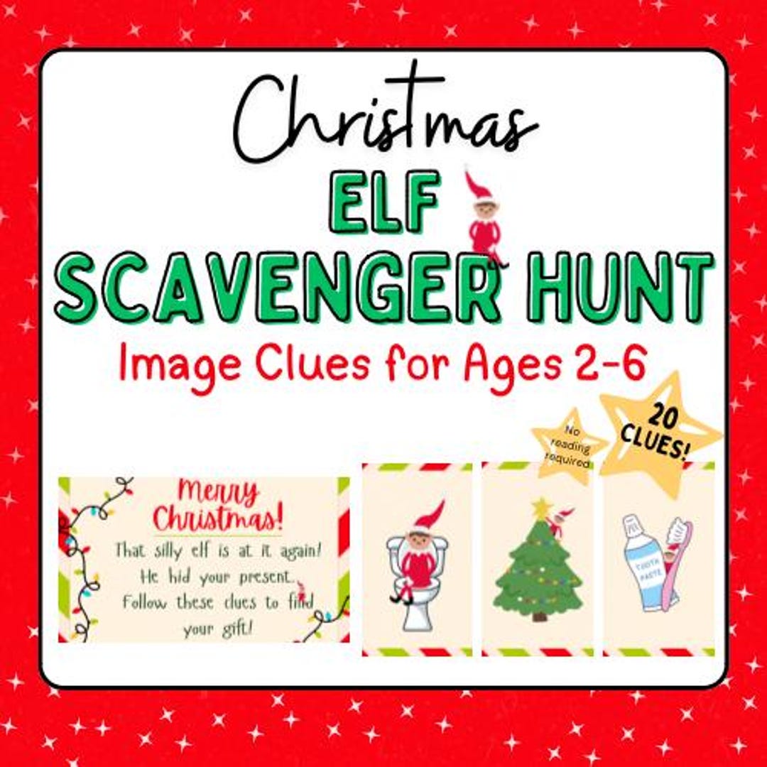 20 Scavenger Hunt Picture Clues for Kids 2-6 Christmas Holiday Elf ...