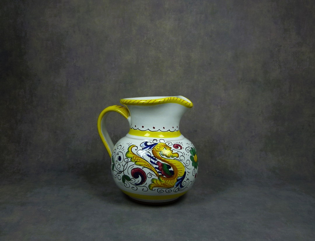 Vintage Deruta Yellow Dragon Hand-painted Ceramic Pitcher, Made in ...