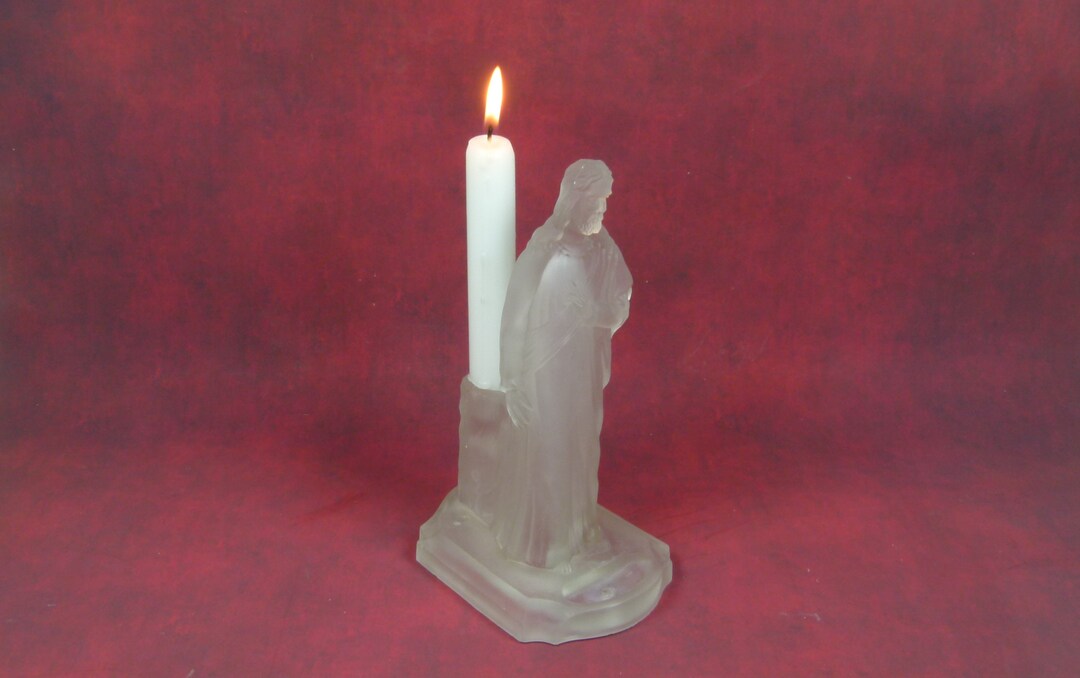 Jesus Christ Frosted Glass Candlestick – Early 20th Century French Art ...
