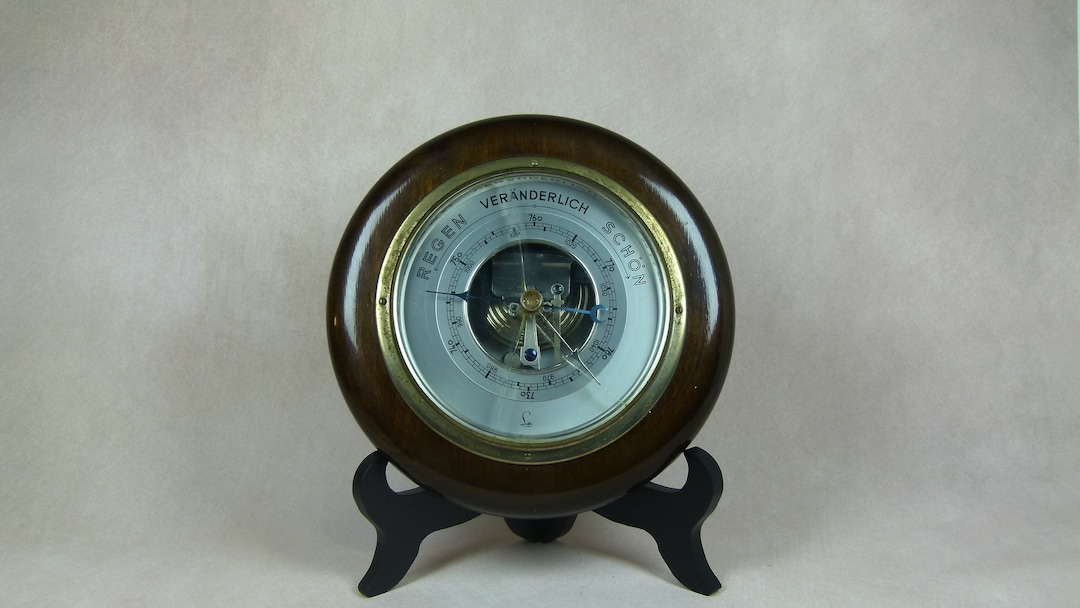 Vintage Lufft Marine Barometer, Wood and Brass Frame, Cracked Glass ...