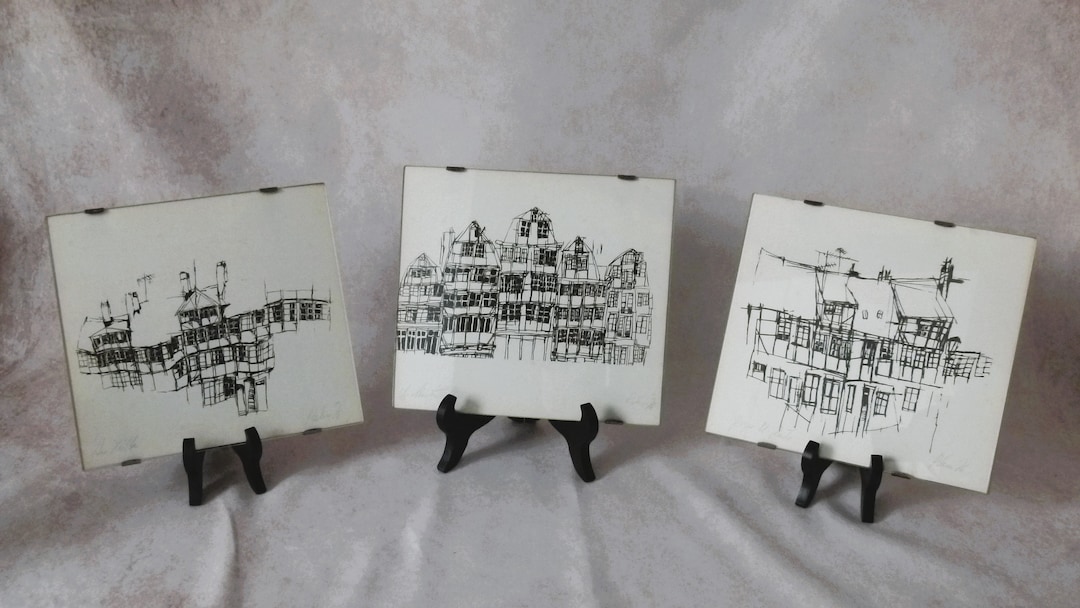 Vintage Triptych of Ink Sketches – Architectural Grandeur - Etsy