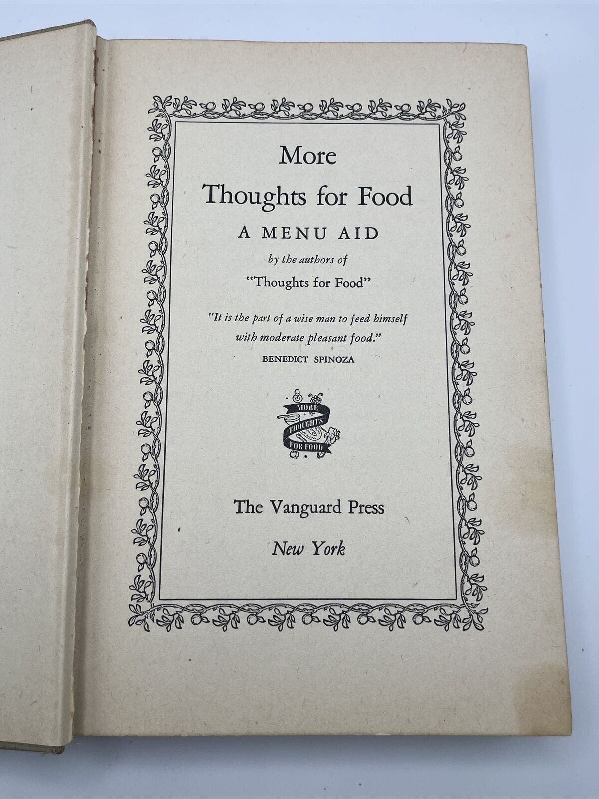 Vintage 1943 More Thoughts for Food Menu Aid Vanguard Press HC Cook ...