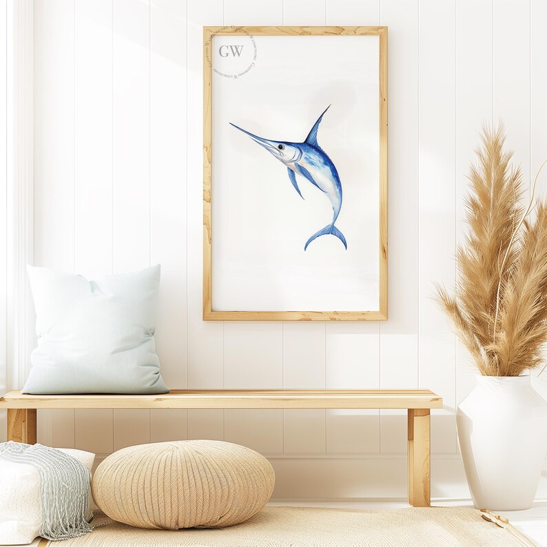 Watercolor Blue Marlin Digital Download | Coastal Decor | Sea Fishing ...