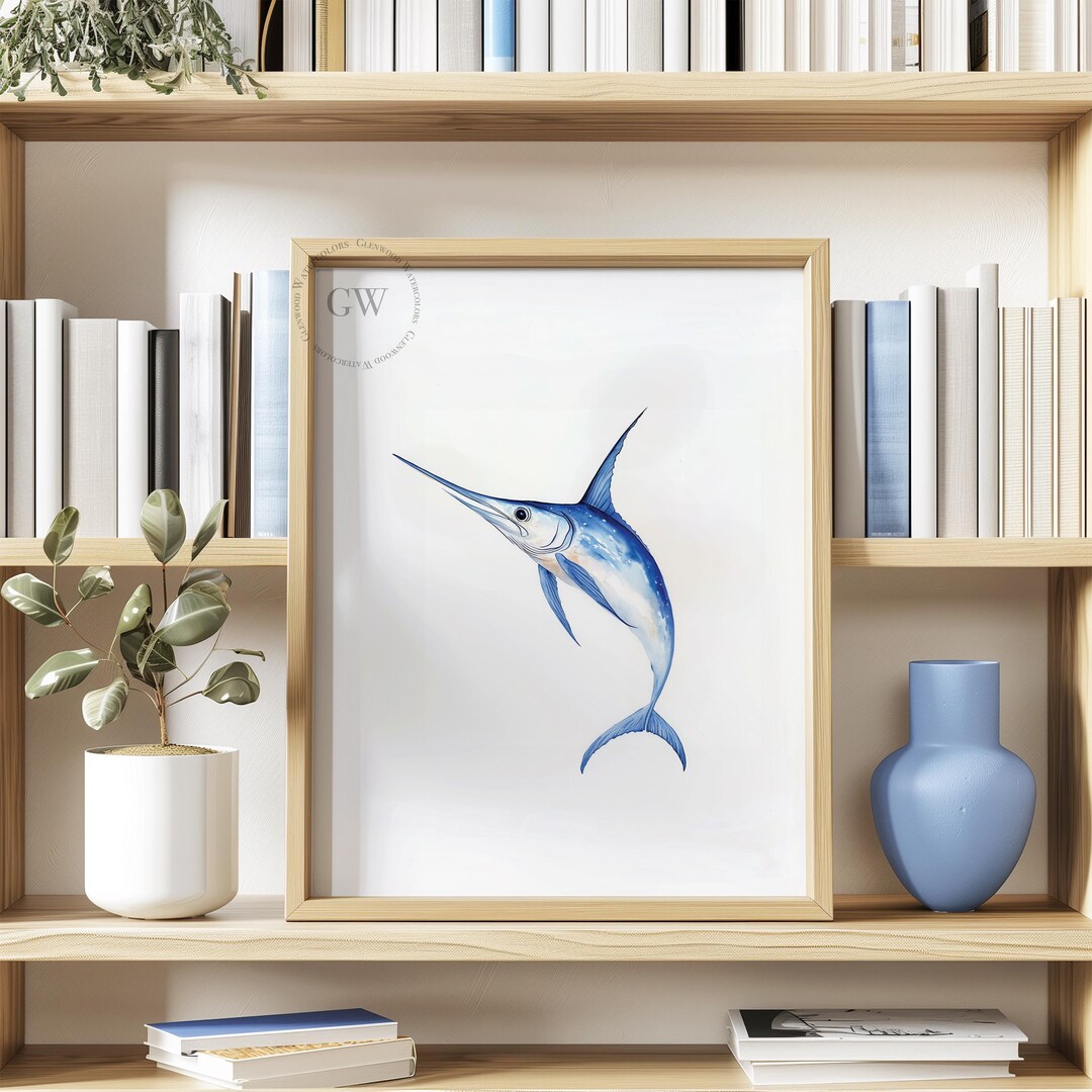 Watercolor Blue Marlin Digital Download | Coastal Decor | Sea Fishing ...