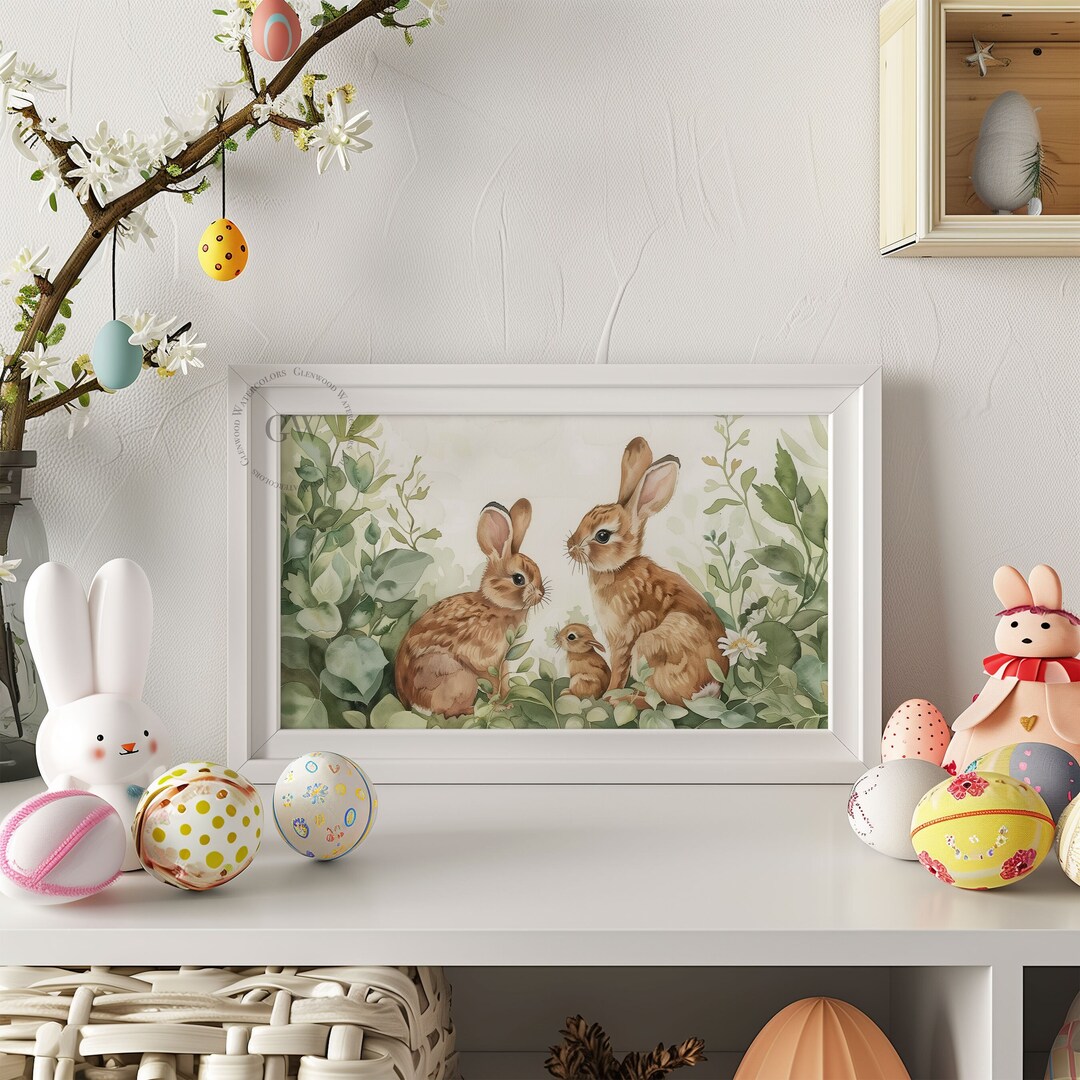 Spring Themed 3 Adorable Bunnies Art | Bunny Rabbit Art | Easter Wall ...
