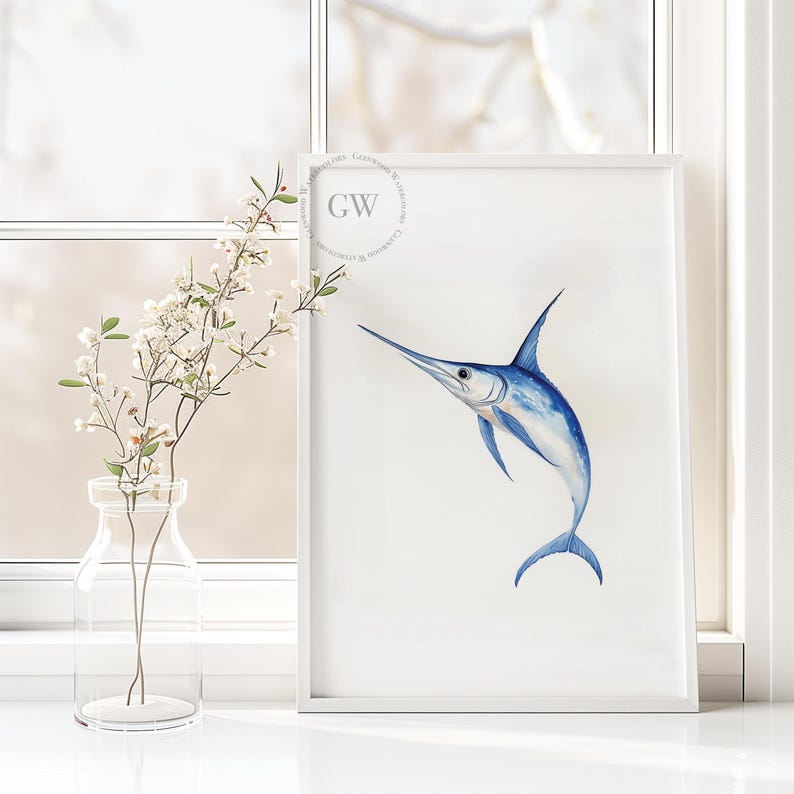 Watercolor Blue Marlin Digital Download | Coastal Decor | Sea Fishing ...