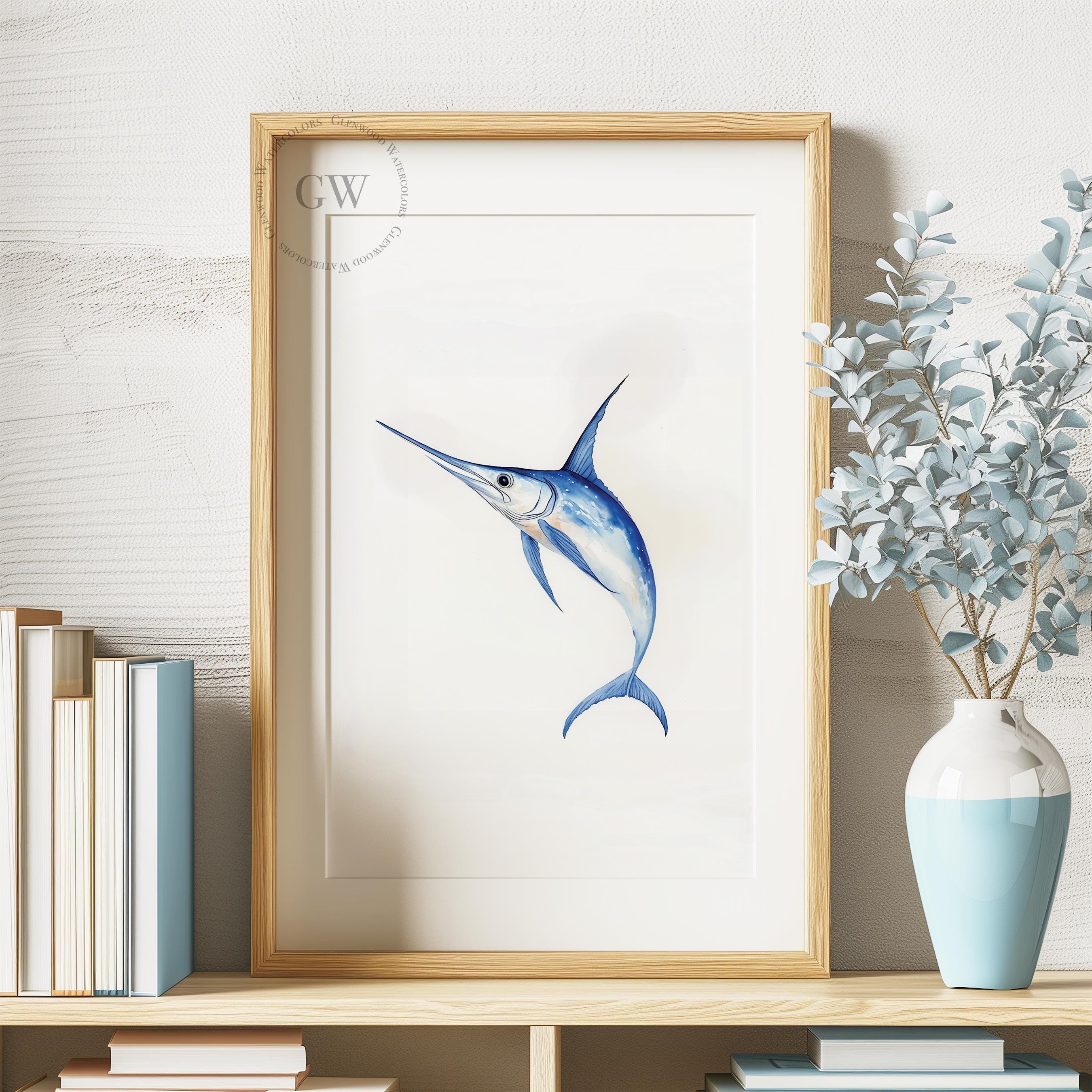 Watercolor Blue Marlin Digital Download | Coastal Decor | Sea Fishing ...