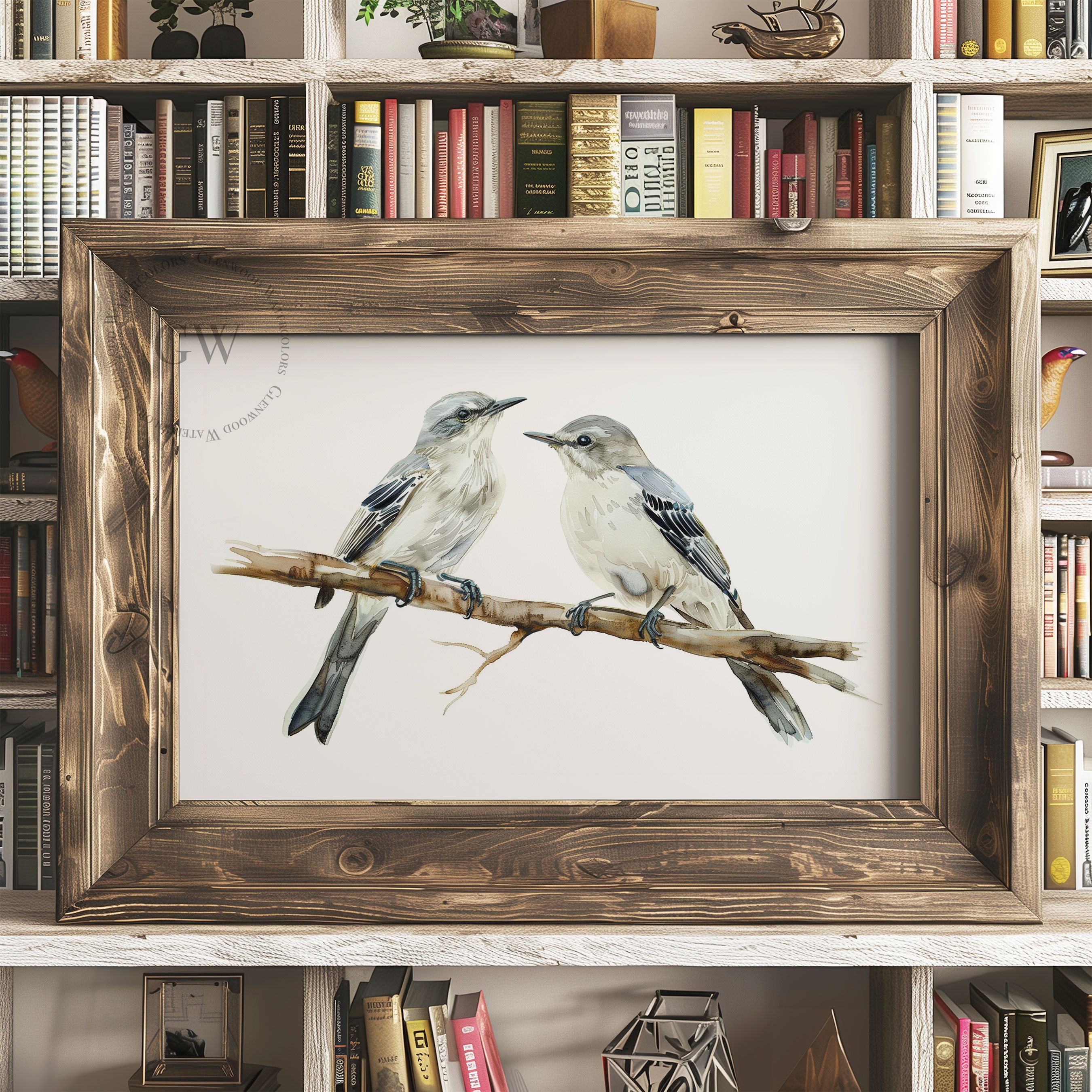 Watercolor Northern Mockingbirds Duo Digital Download | Watercolor Bird ...