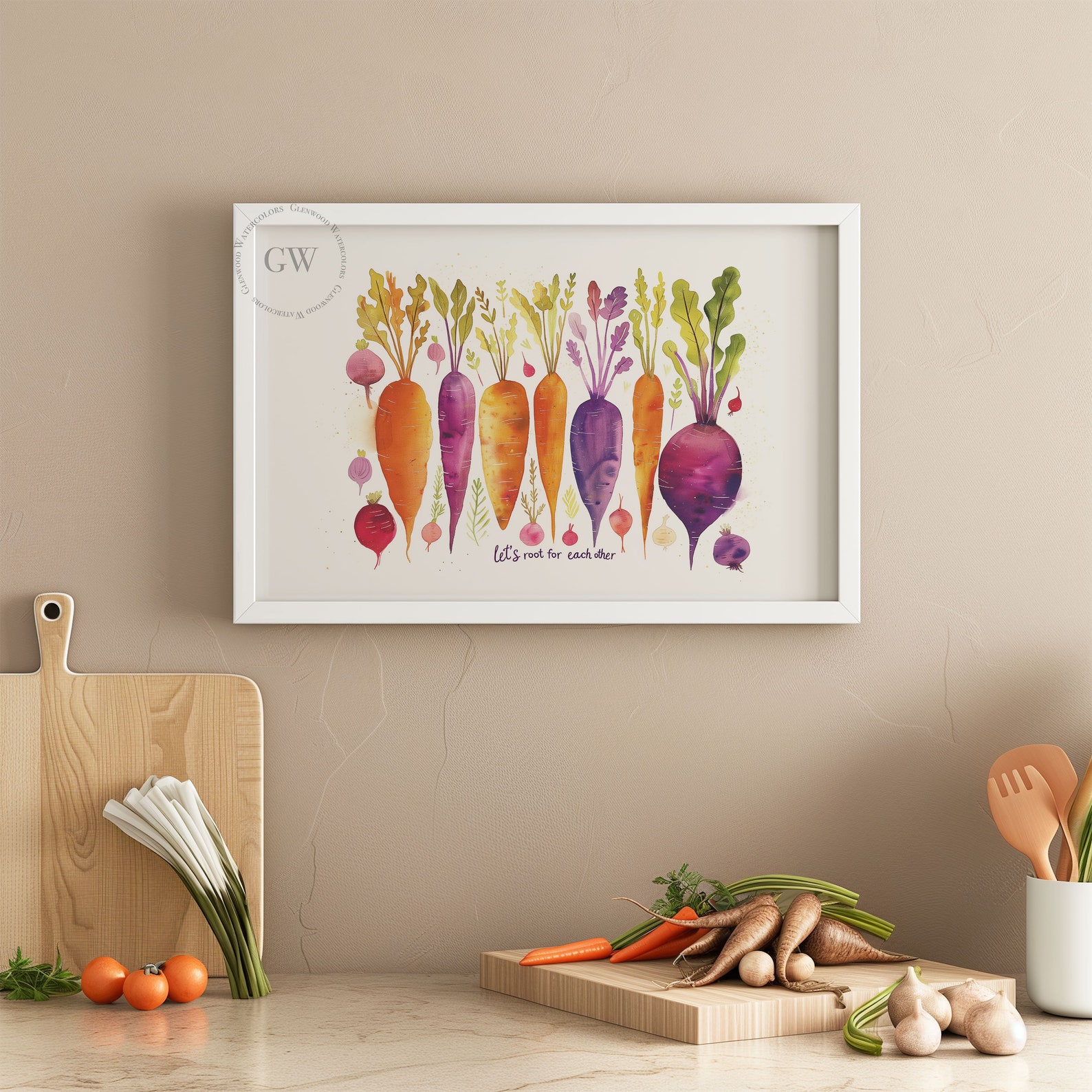 Watercolor Root Vegetable Art | Let's Root for Each Other | Kitchen ...