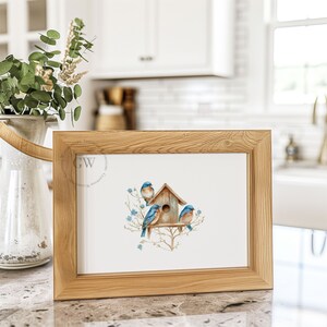 Beautiful Bluebird Trio on Bird House Digital Download Watercolor Bird ...