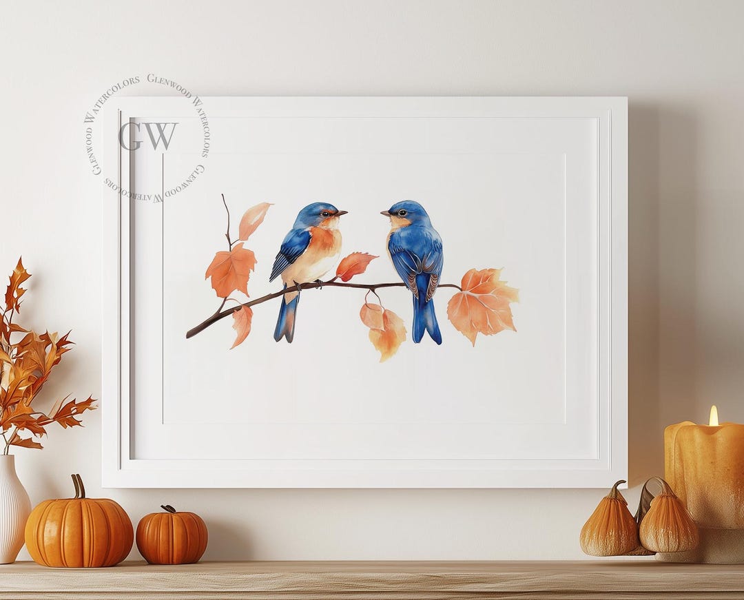 Watercolor Eastern Bluebird Duo Digital | Watercolor Birds | Fall Blue ...
