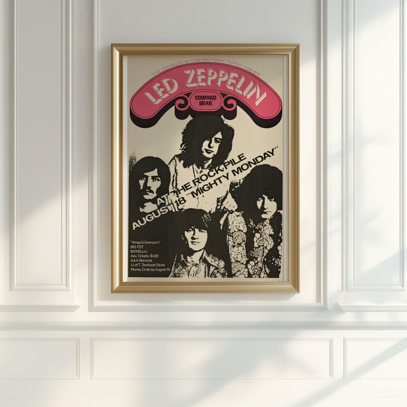 Led Zeppelin Vintage Poster, Retro Concert Wall Art, Rock Band Print ...