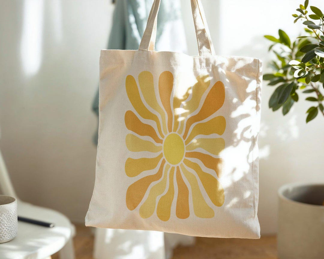 Sunburst Pattern Tote Bag, Summer Sun Design Tote Bag, Bright Yellow ...
