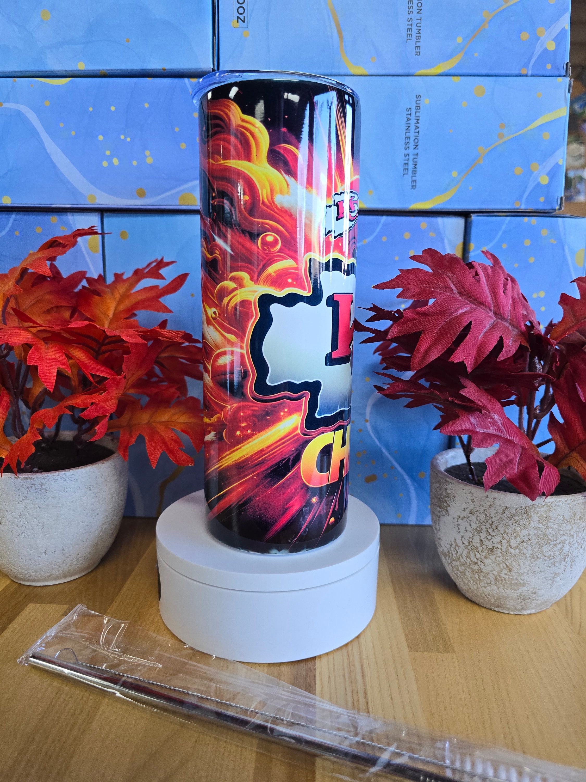 Kansas City Chiefs Inspired 20oz Tumbler W/metal Straw, Lid, Gift Box ...