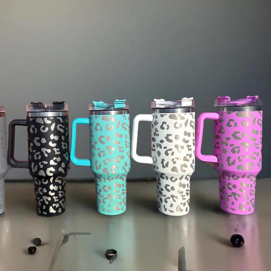40oz Leopard Print Tumbler -stainless Steel- Cup Mug W/lid, Straw ...