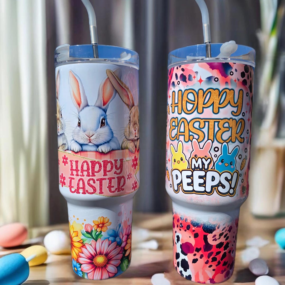 Easter Tumbler 40oz: Pastel Bunny, Flowers, or Peeps - Insulated ...