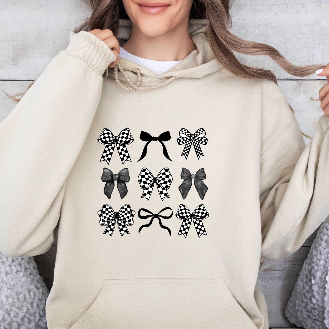Checkered Bow Hoodie, Coquette Bow Hoodie, Bows Hoodeed, Black Bow ...