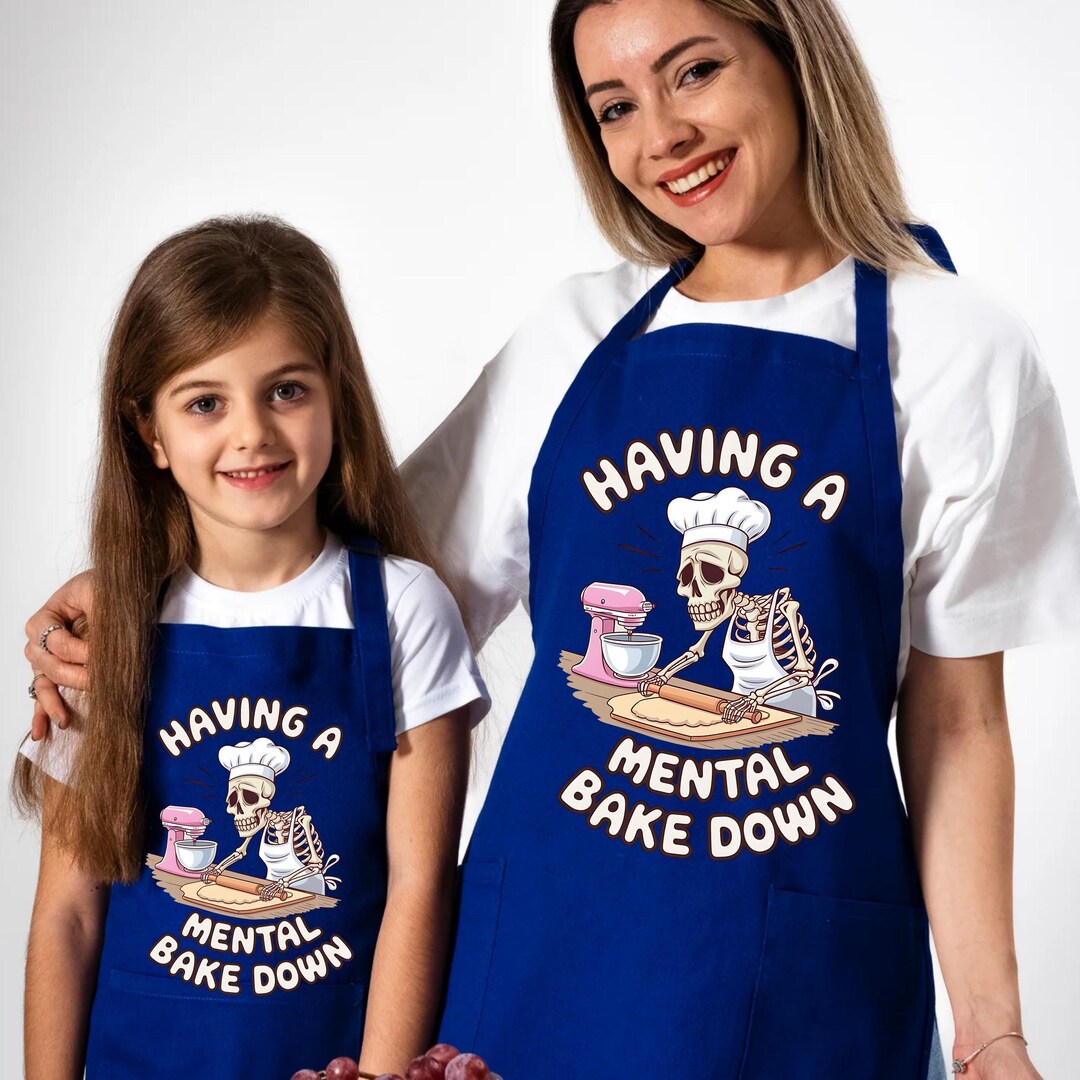Having A Mental Bake Down Apron, Skeleton Chef Apron Funny Halloween ...