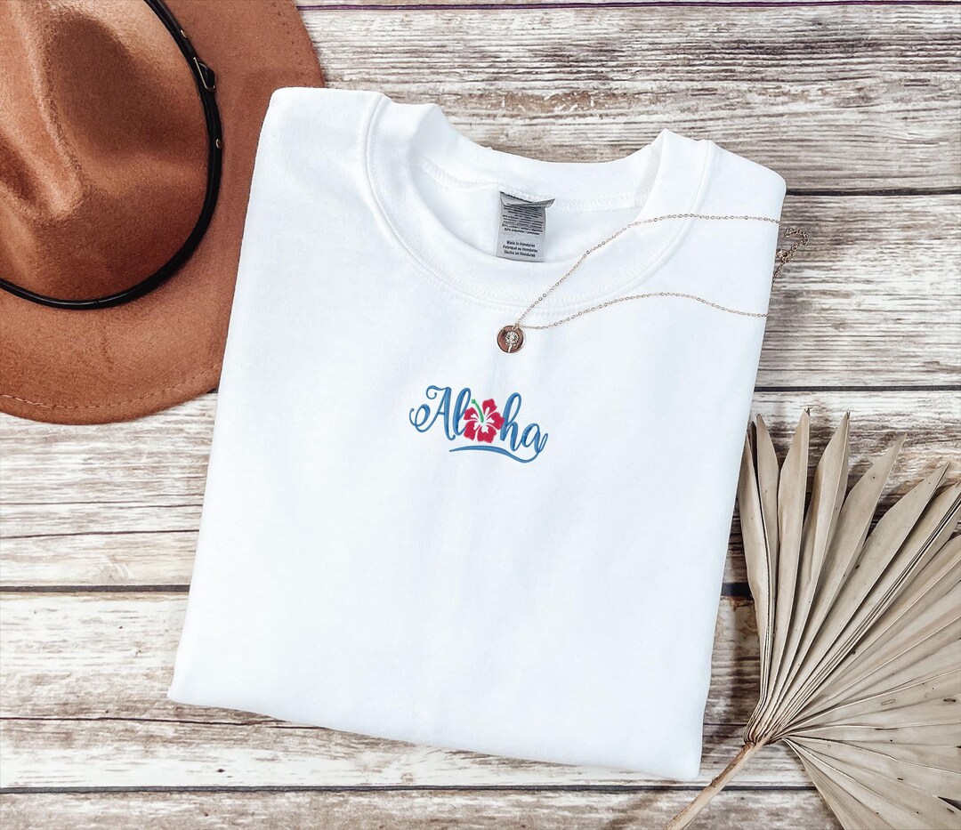 Aloha Embroidered Sweatshirt, Hawaii Beach Summer Shirt, Floral ...