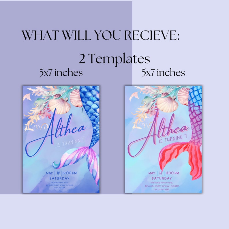 Magical Mermaid Tail Birthday Invitation Underwater Themed Party Invite ...