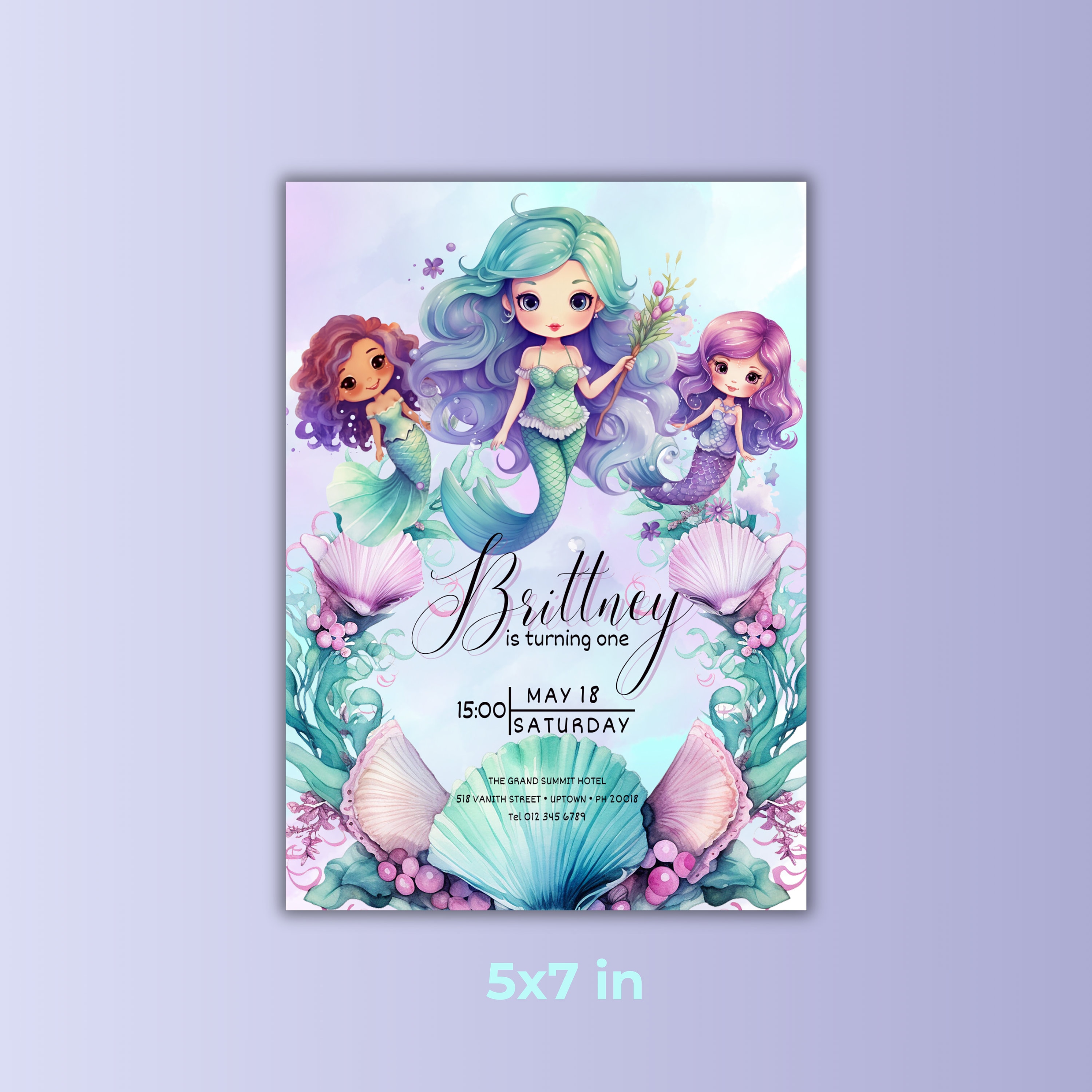 Editable Mermaid Birthday Invitation Template Little Mermaid Under the ...