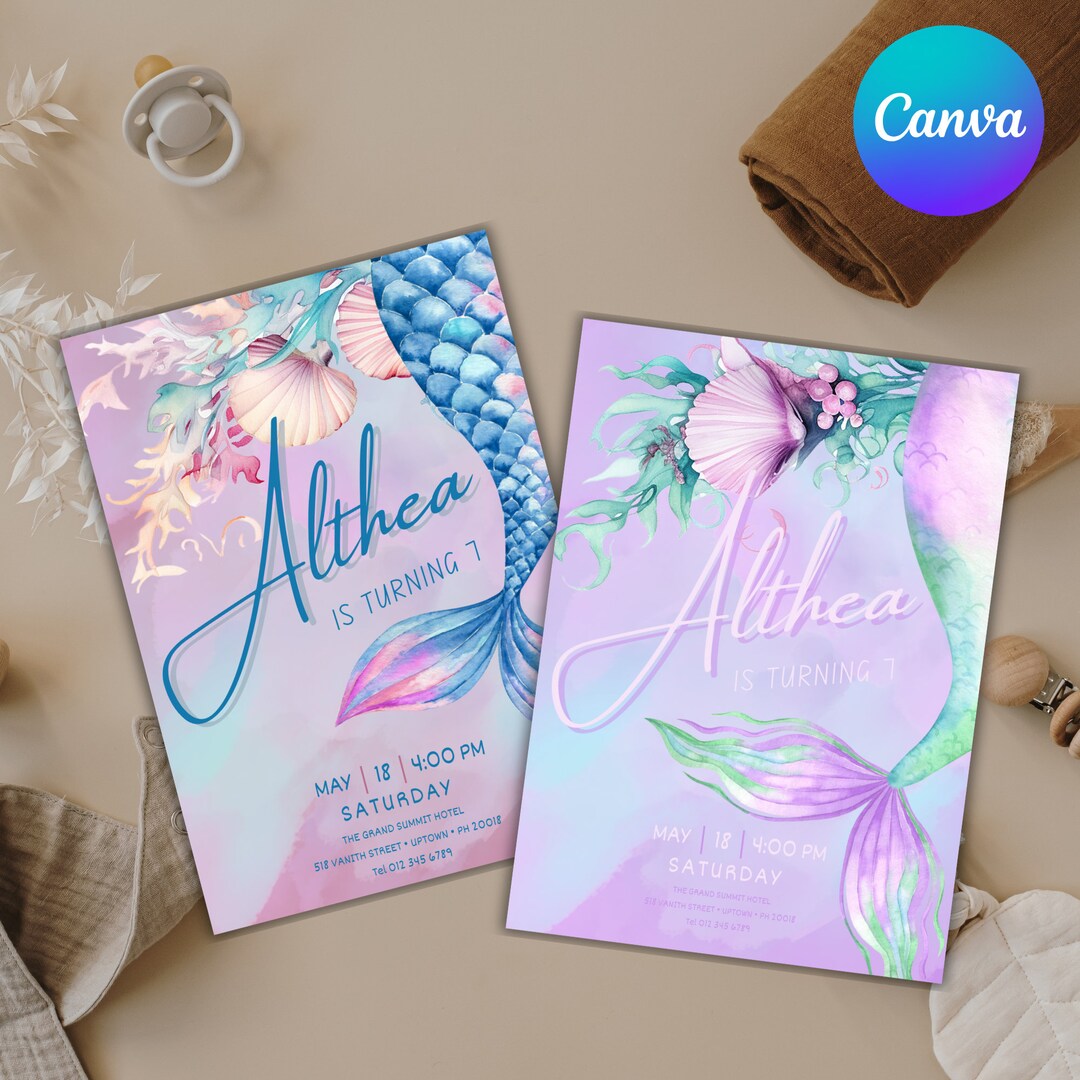 Magical Mermaid Tail Birthday Invitation Underwater Themed Party Invite ...