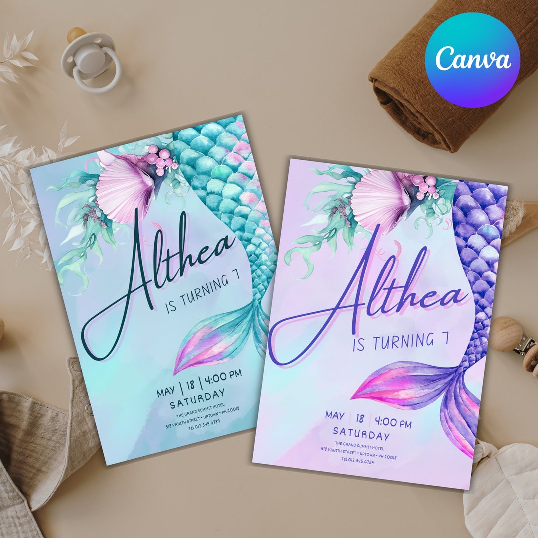 Magical Mermaid Tail Birthday Invitation Underwater Themed Party Invite ...