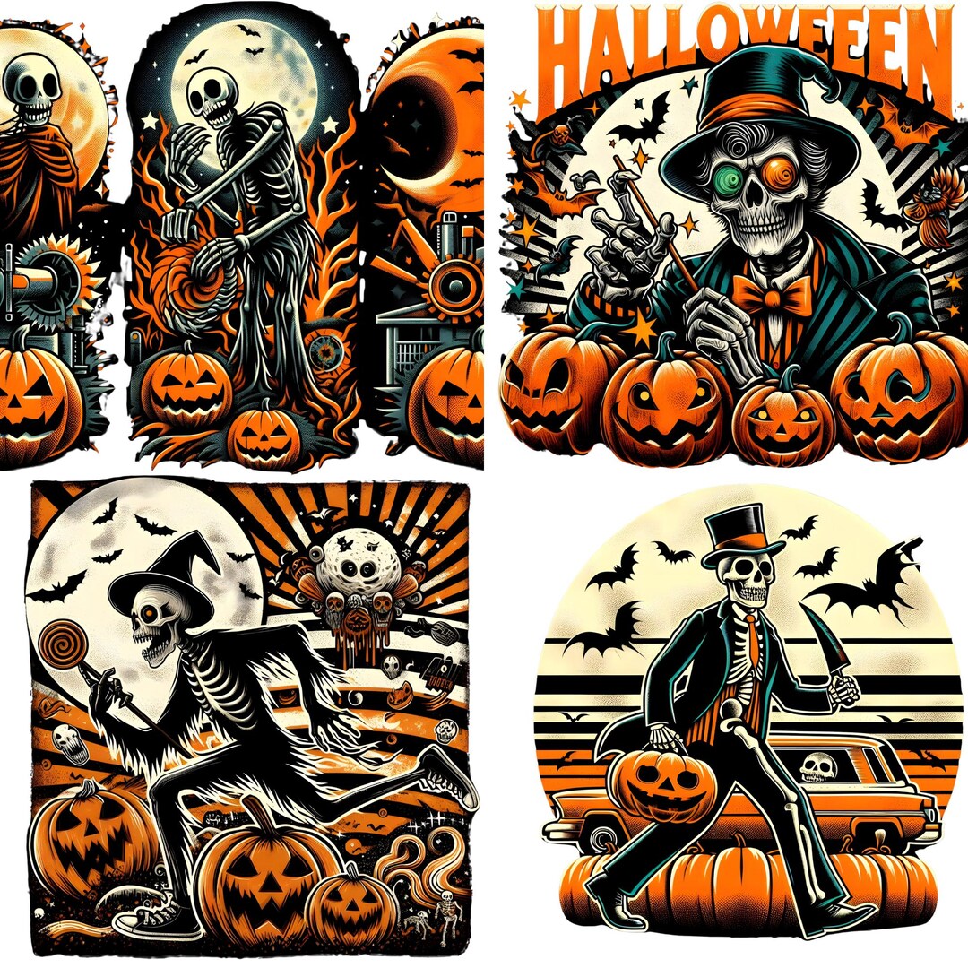 Retro Halloween Bundle PNG: Spooky Vintage Clipart, Digital Download ...