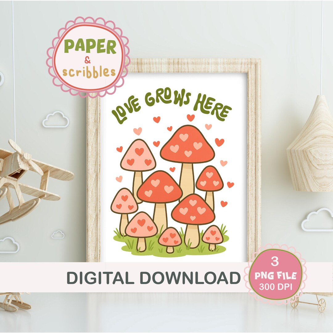 Valentine Mushroom PNG, Cute Pink Red Mushrooms Clipart, Love You so ...