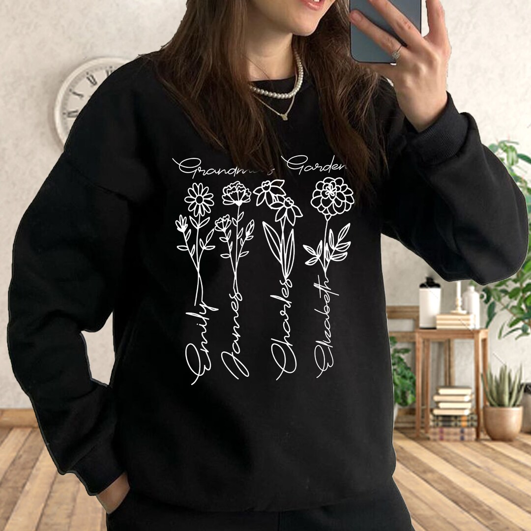 Personalized Birth Flower Grandma Sweatshirts, Custom Grandkids Name ...