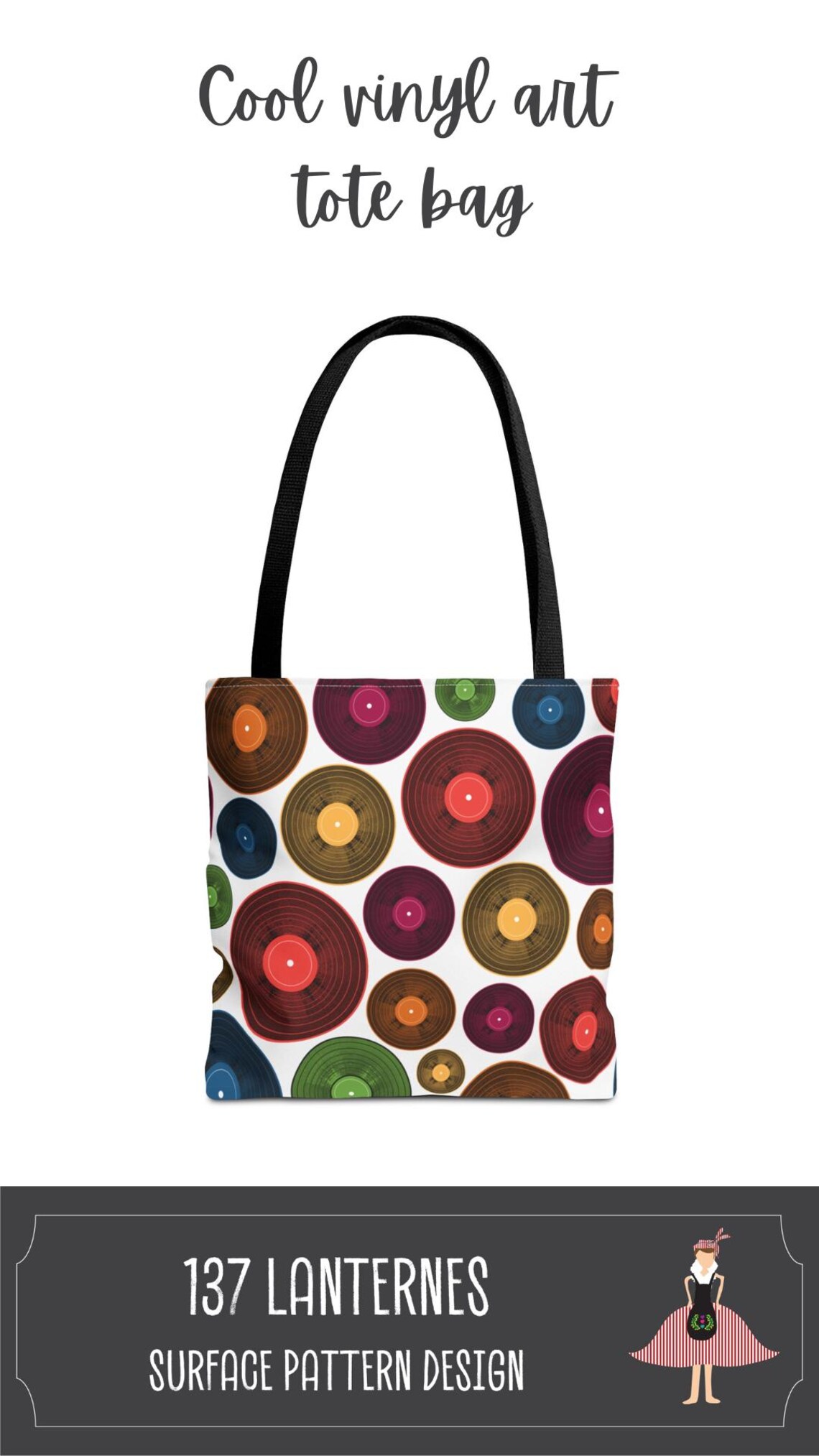 Vinyl Record Art Tote Bag - Durable Polyester With Vibrant Designs for ...